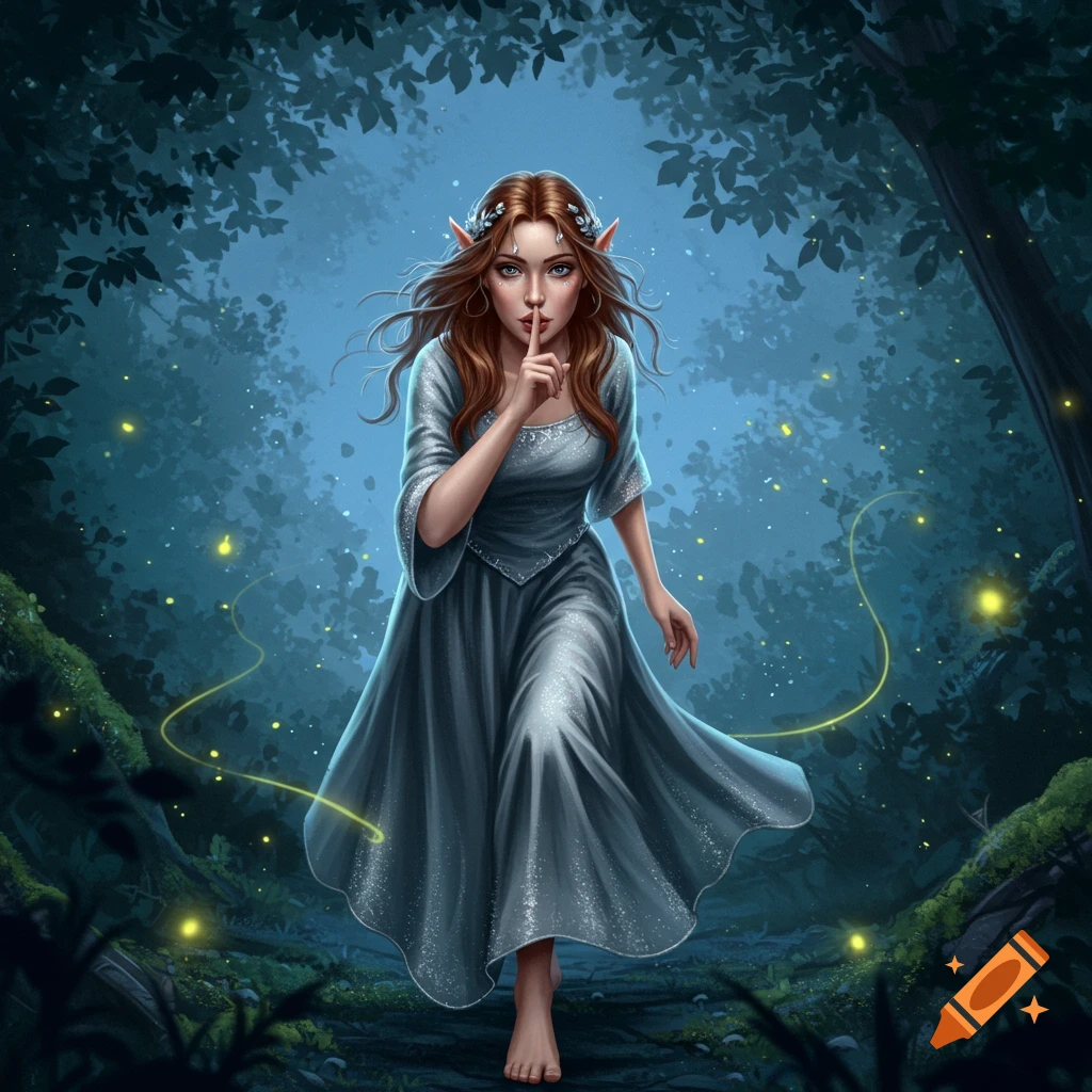 A queen with long blonde curly hair and a crown in a flowing silver ...