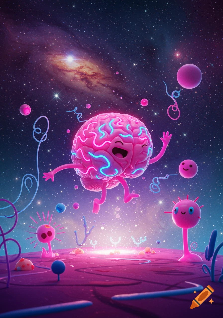 A cartoon illustration of a pink animal cell with glowing eyes fighting ...