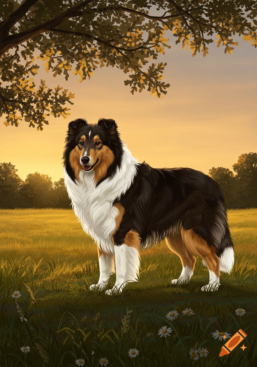 A tri-color merle mini Australian Shepherd dog with blue eyes stands on ...