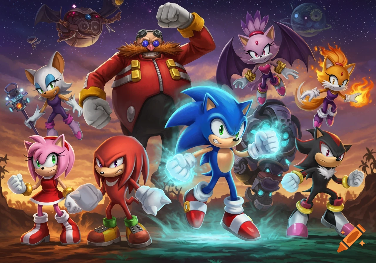 Sonic, Dr. Eggman, and other Sonic characters like Rouge, Amy, Knuckles ...