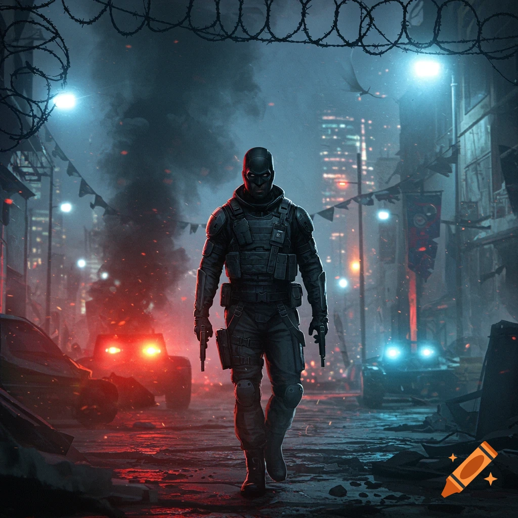 Comic book style image of tactical soldiers with nets chasing through a ...