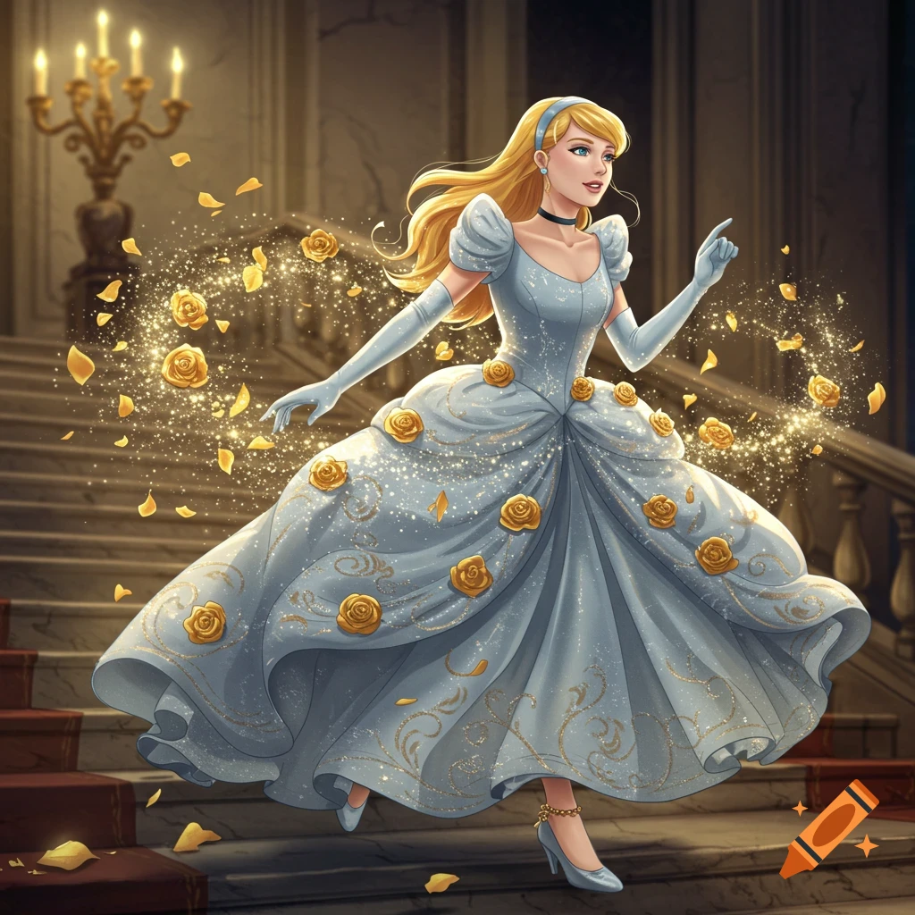 Hyper-realistic ice queen with silver hair and an elegant blue gown ...