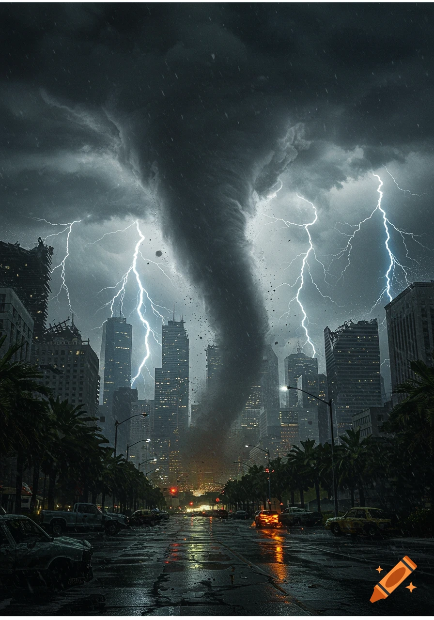 A dramatic scene of an earthquake destroying a city, with buildings ...