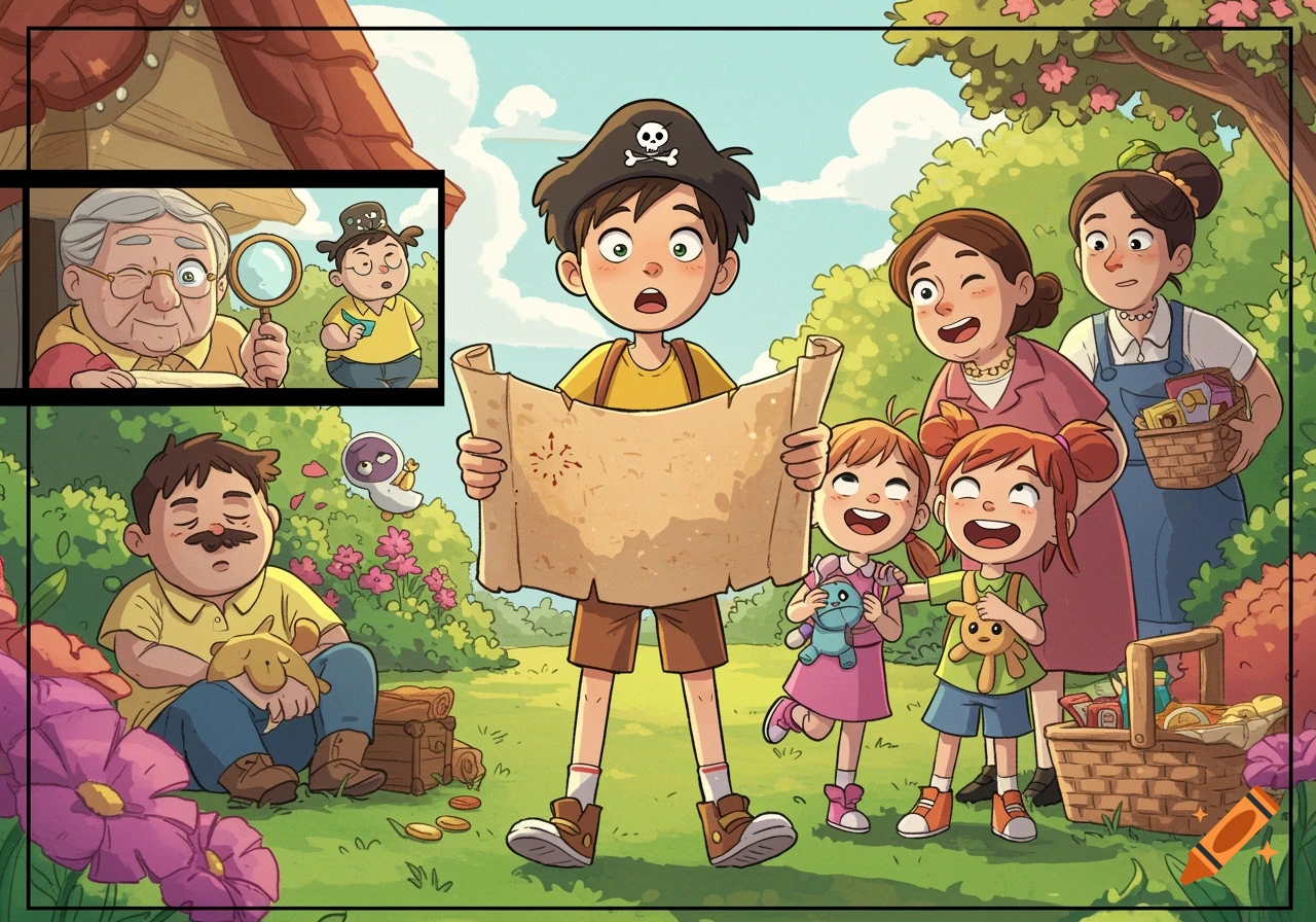 A cartoon screen capture showing three characters: a girl in a purple ...