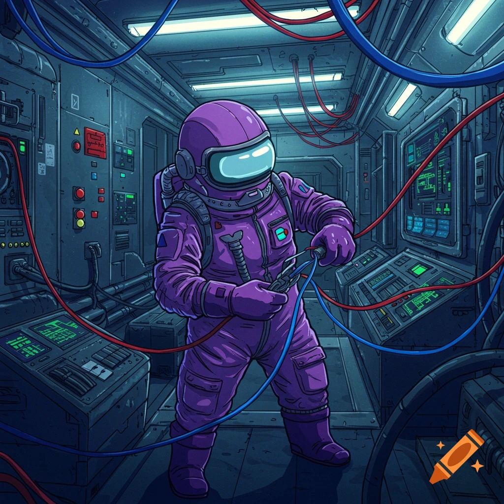 A stylized purple Among Us imposter character holding a knife in a ...