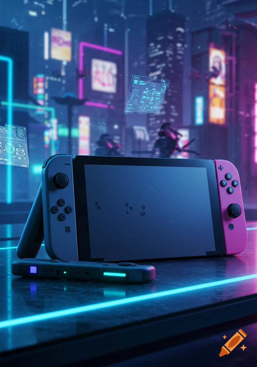 A photorealistic image of a floating Nintendo Switch controller towing ...