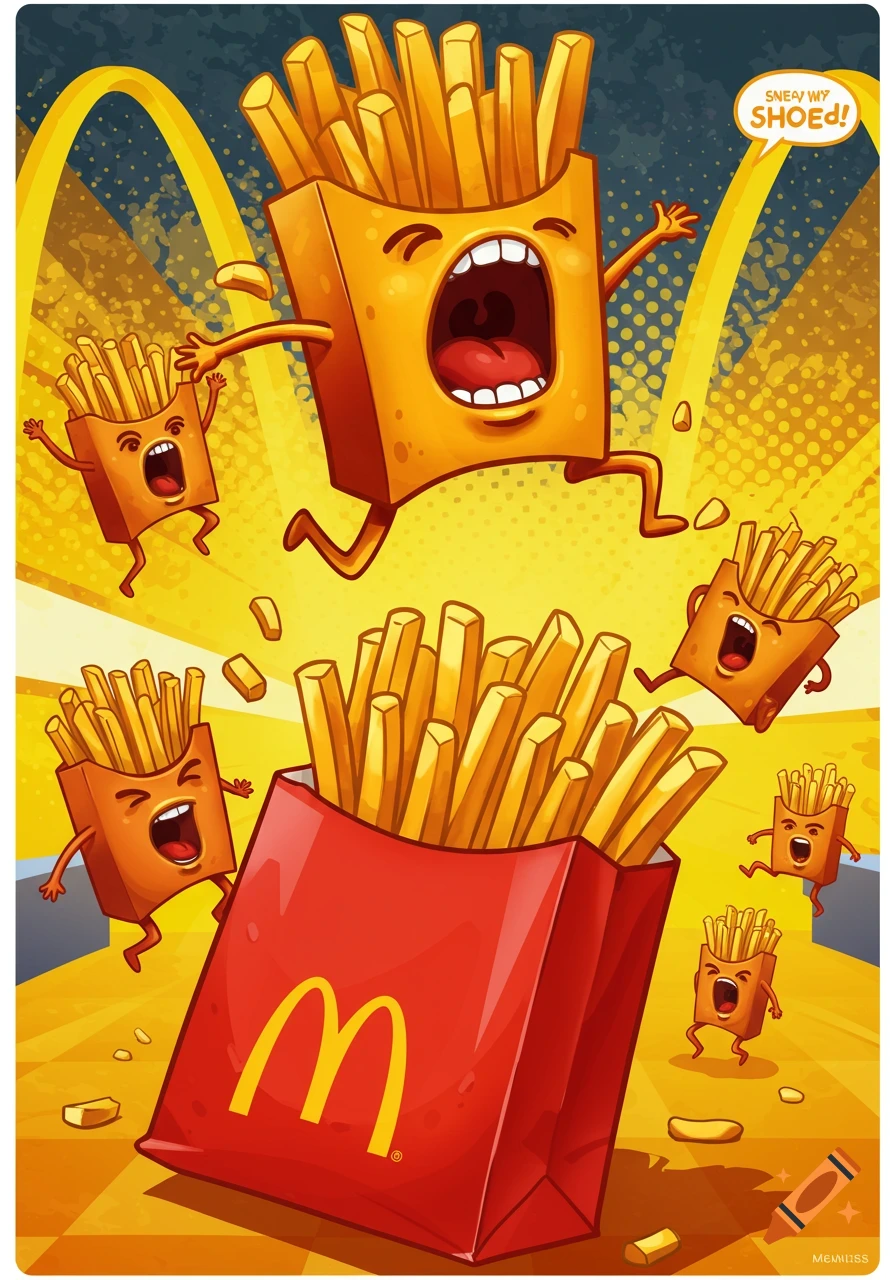 A vibrant cartoon illustration of anthropomorphic french fry cartons ...
