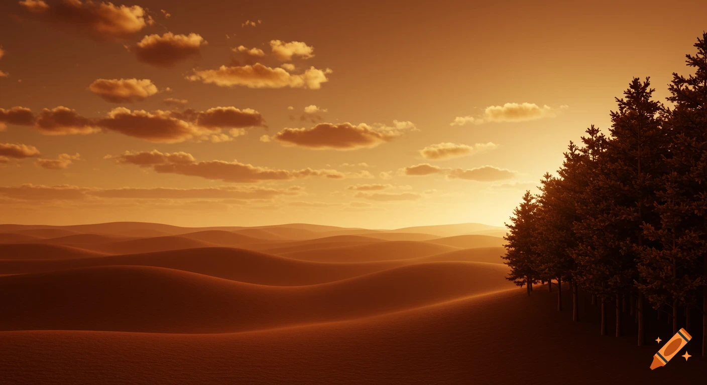 A vast field of dead, dry crops on cracked earth under a hazy sky ...