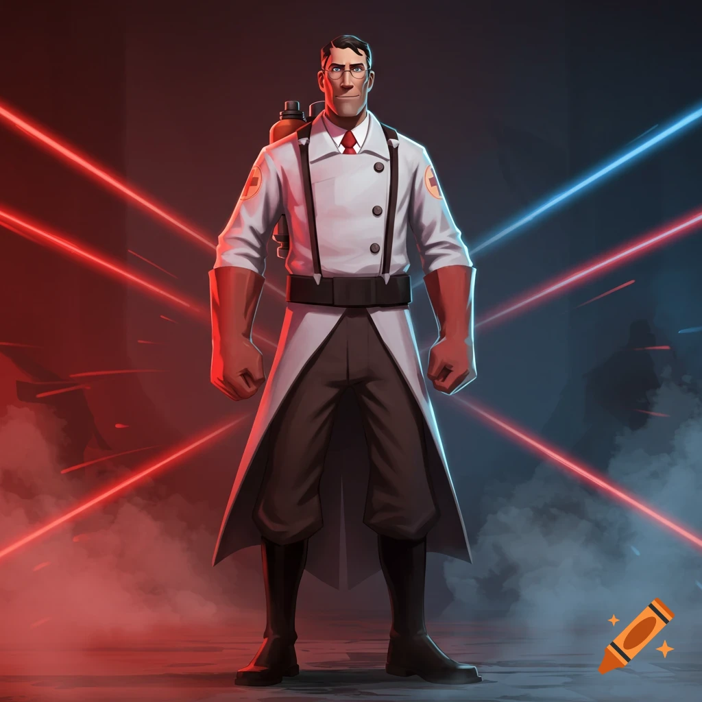 Stylized full-body portrait of Team Fortress 2 Medic character ...