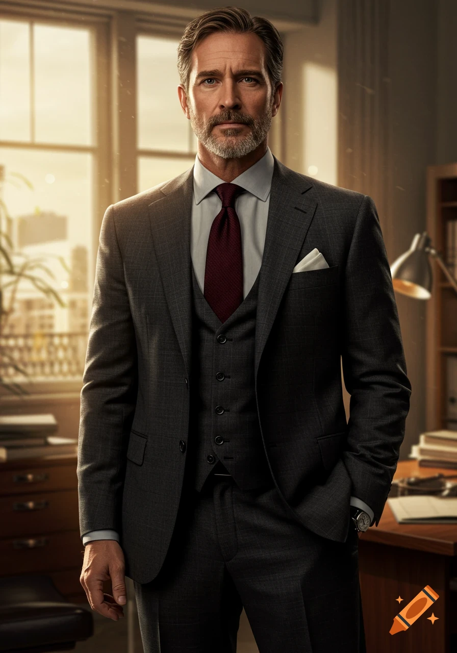 Two men in suits, one young and one older, browse suits in a stylish ...