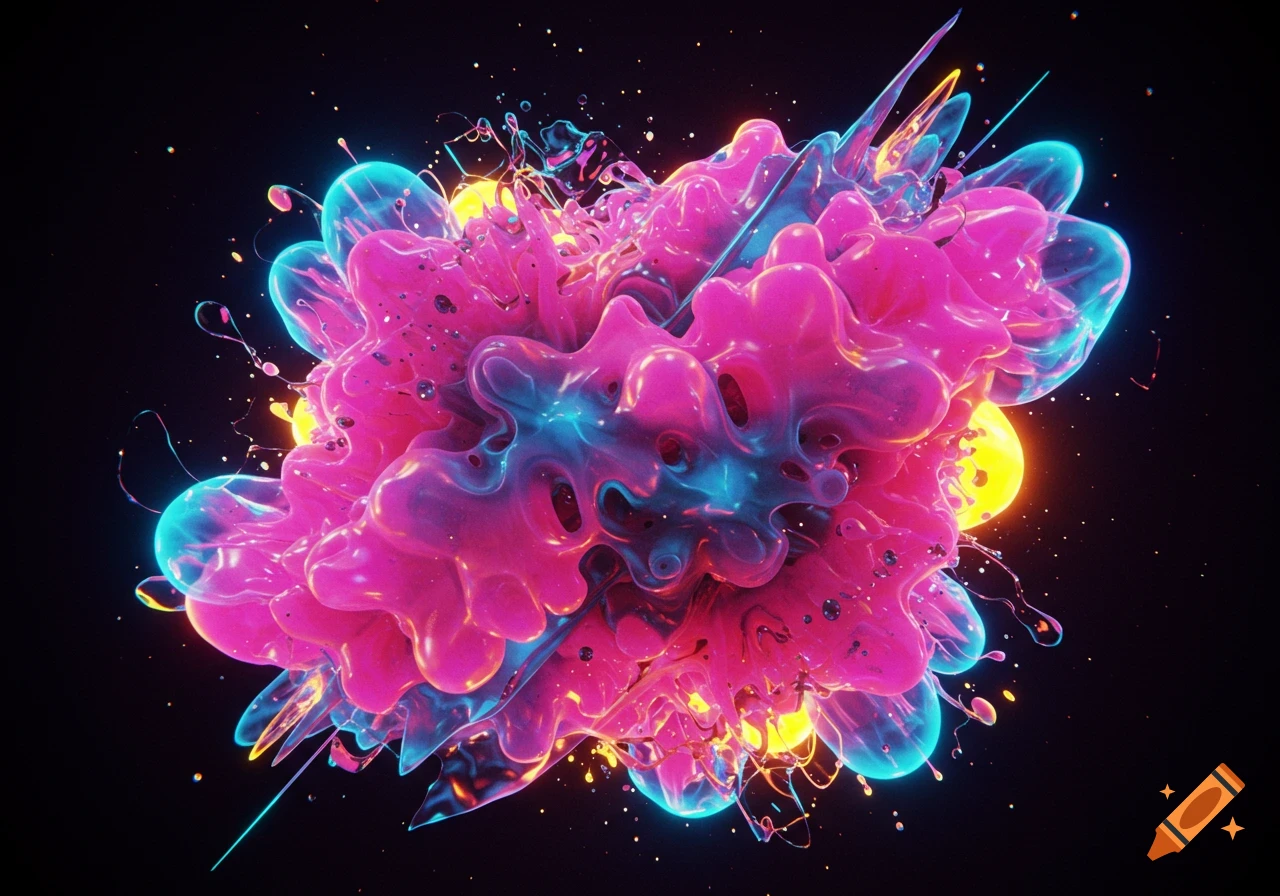 Vibrant abstract explosion of glowing pink, blue, and yellow liquid or ...