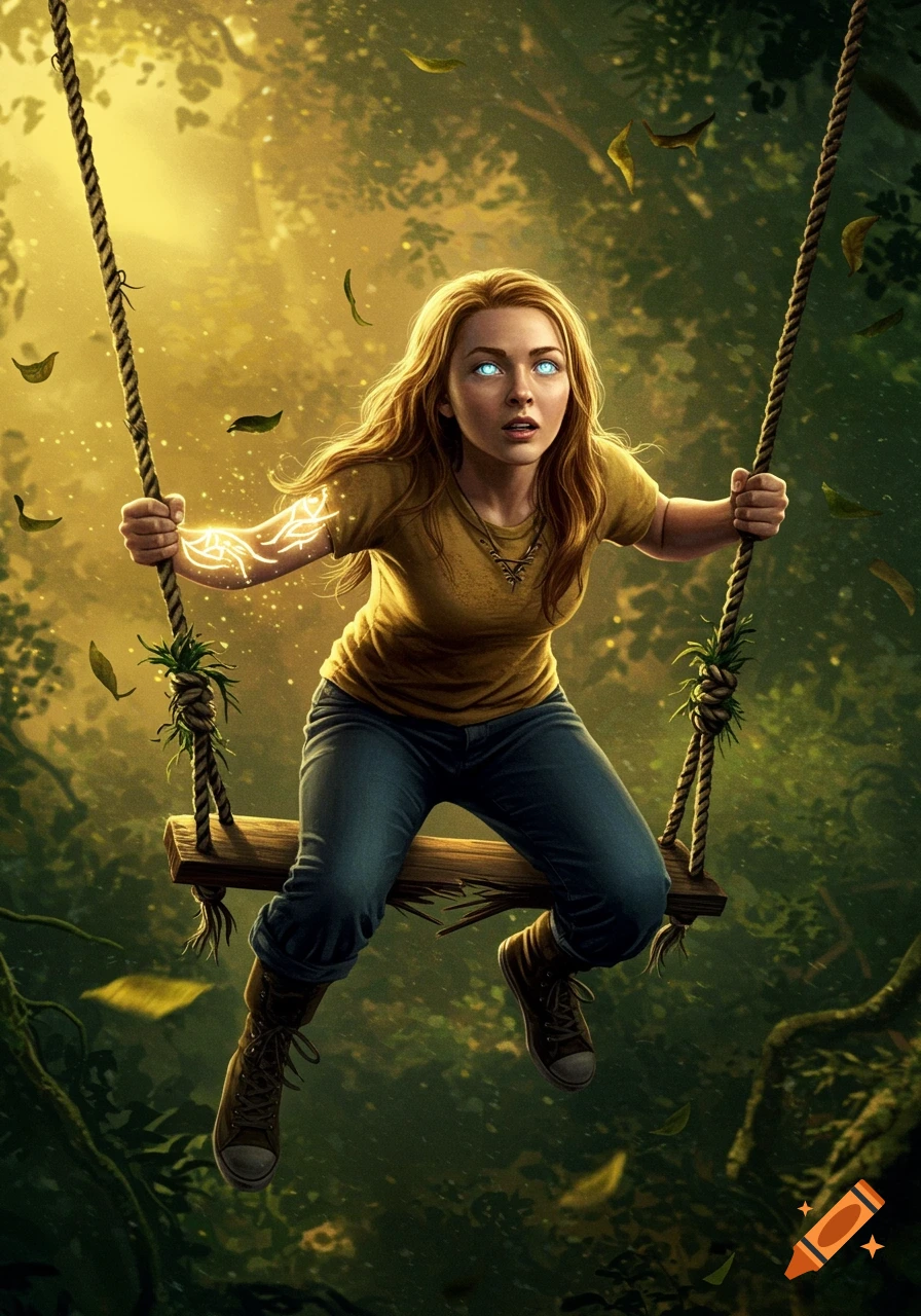 A woman runs frantically through a misty forest on a gravel path ...