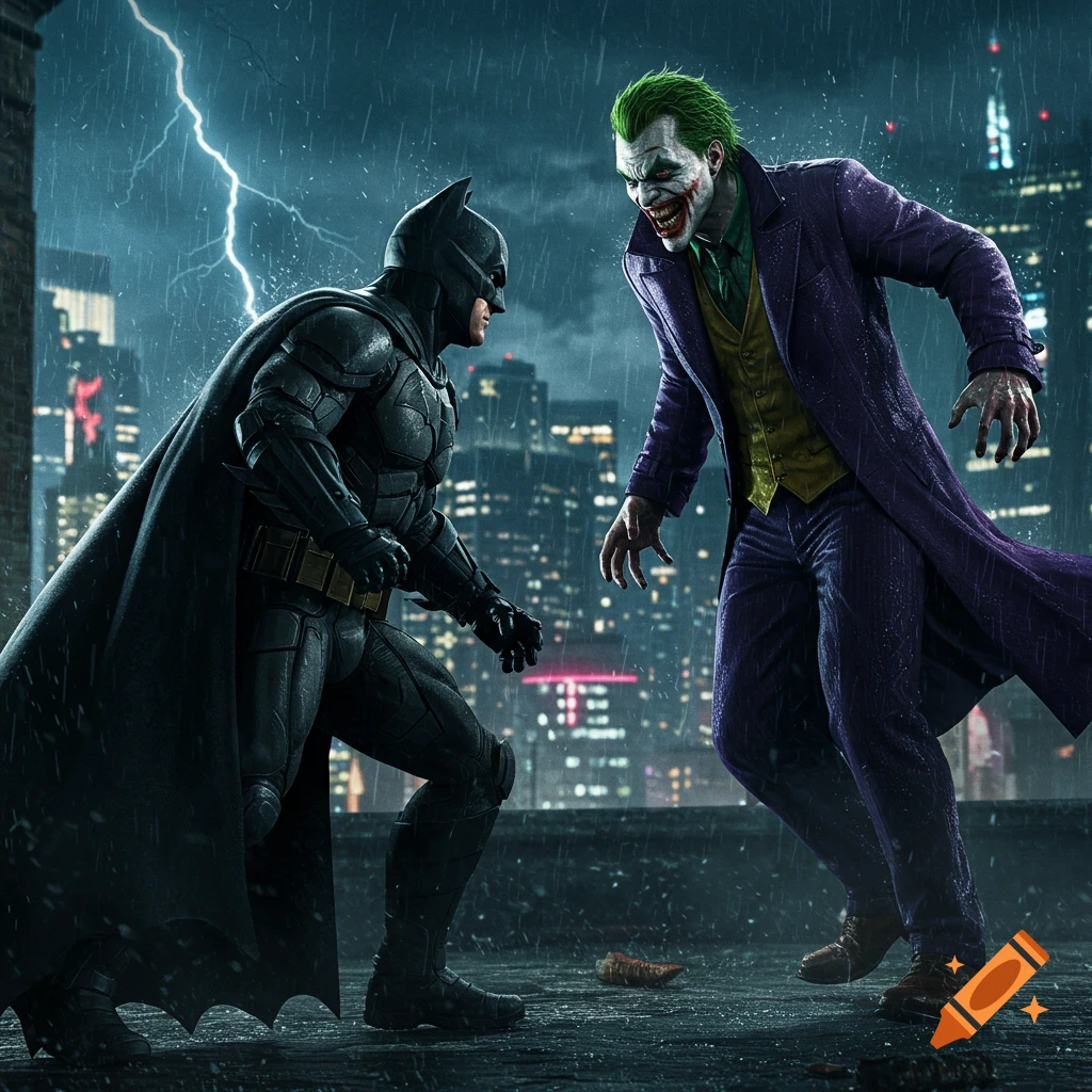 The Joker in a purple suit plays a lightning-infused Flying V guitar on ...