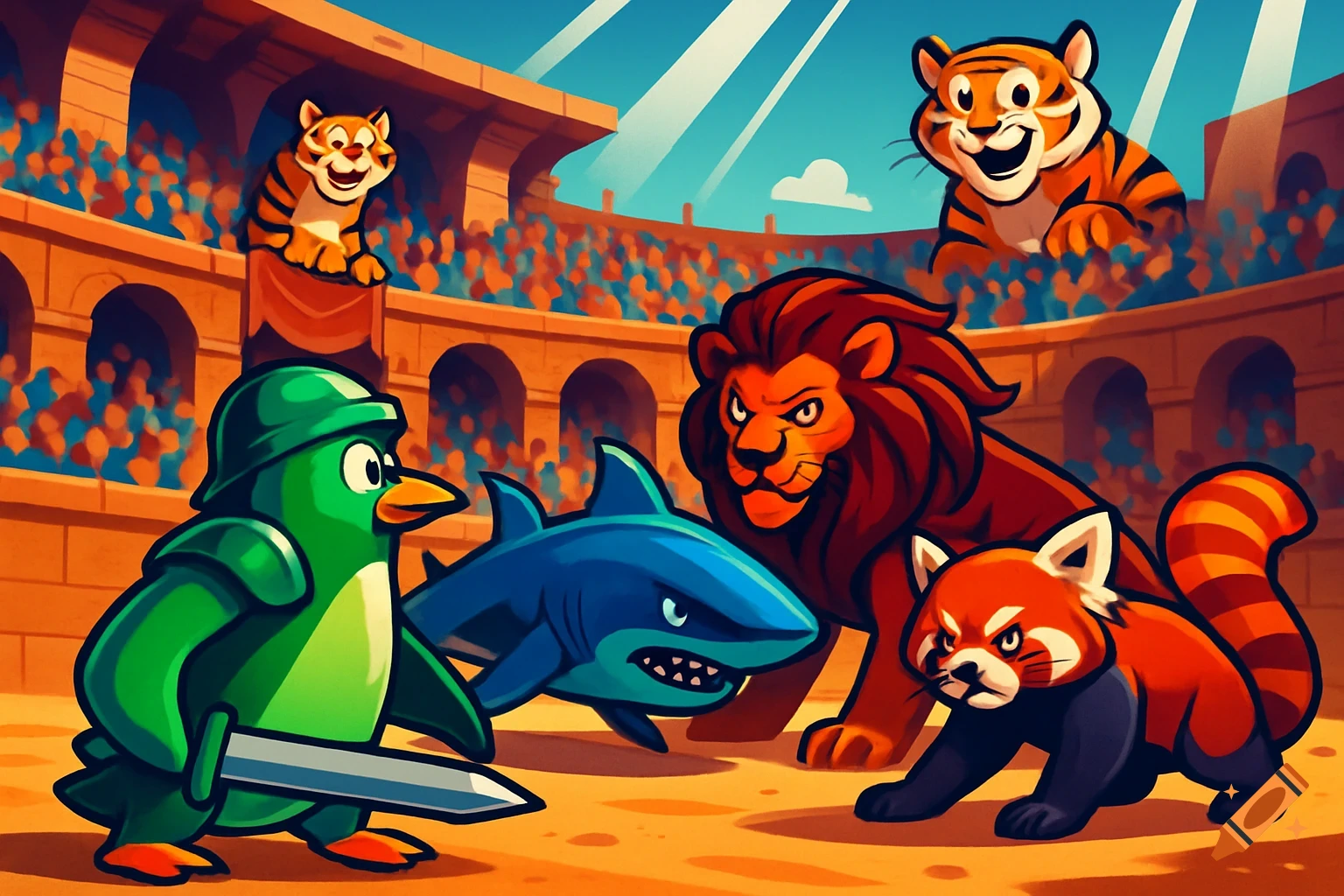 Clipart-style cartoon of a raccoon with a turtle shell walking in a ...