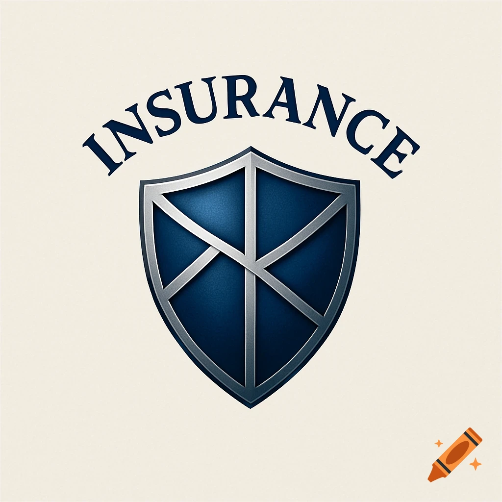A dark blue and silver shield logo with 'INSURANCE' text arched above ...