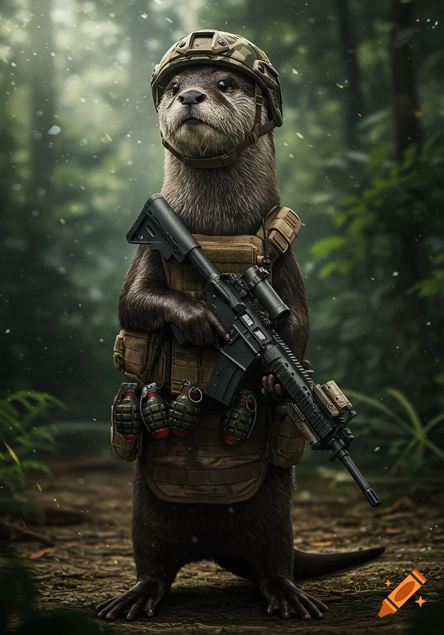 Tactical moose in body armor and military helmet holding an AR weapon ...