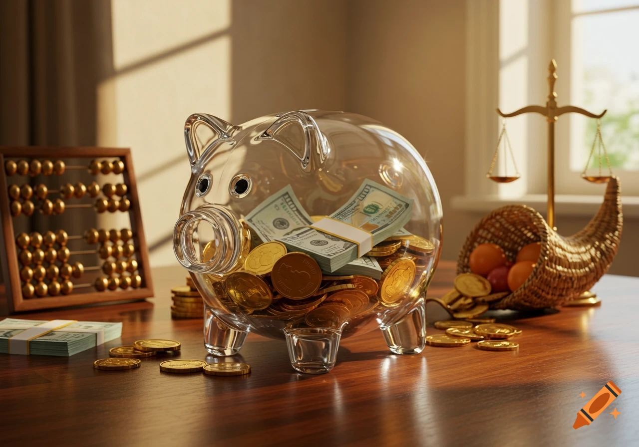 Close-up of a brass key and several silver coins resting on a textured ...