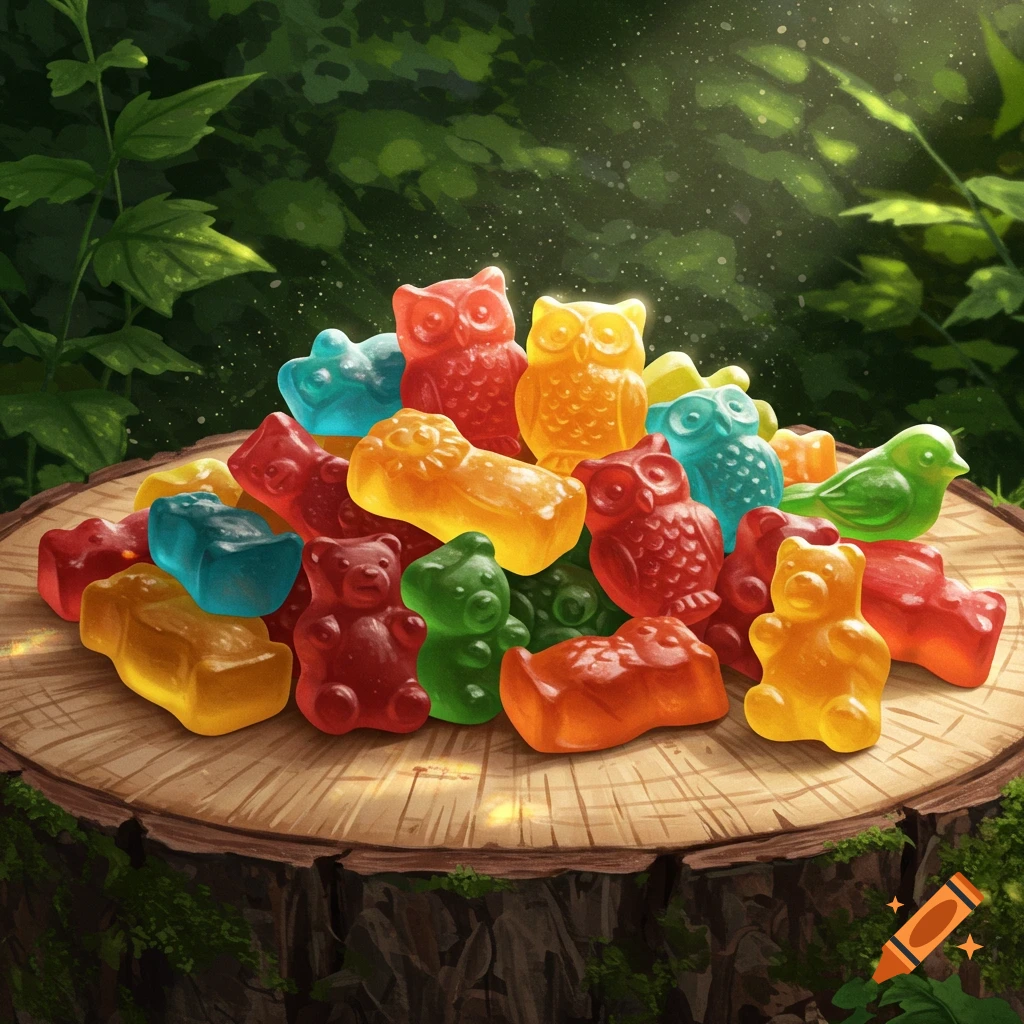 A pile of colorful animal-shaped gummy candies, including bears, owls ...
