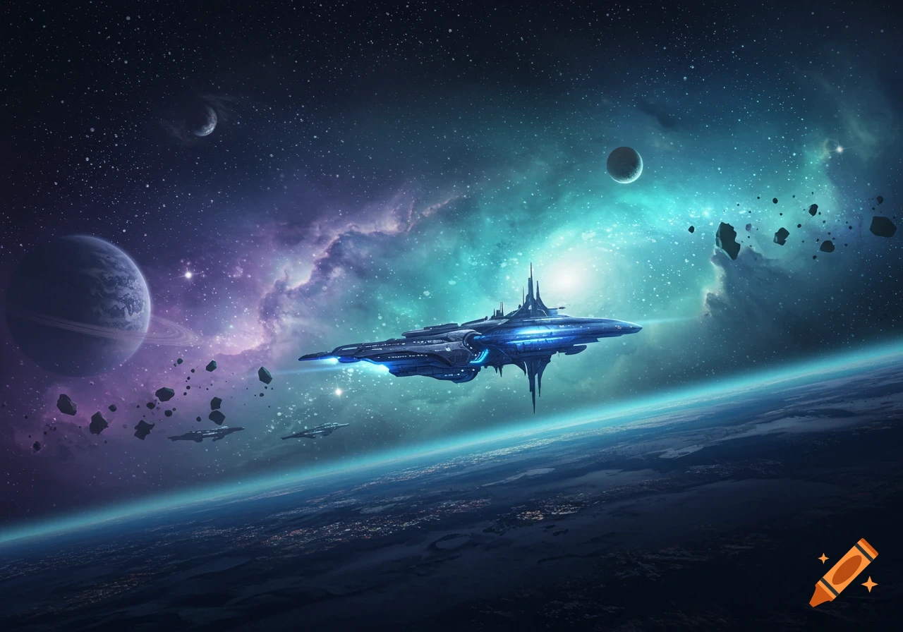 A hyper-detailed, grimdark Warhammer 40k Ultramarines strike cruiser ...