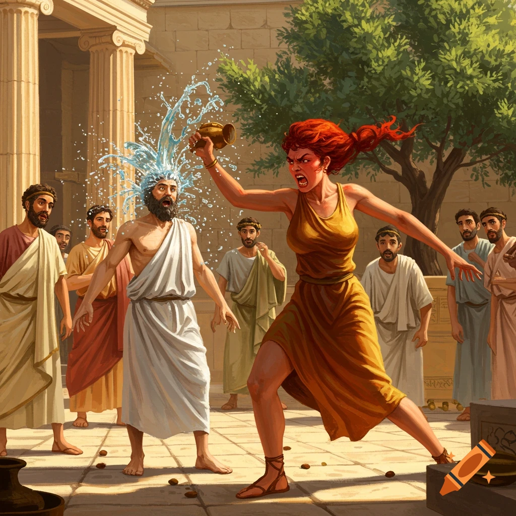 A Roman emperor with a laurel wreath sits on a throne next to a large ...