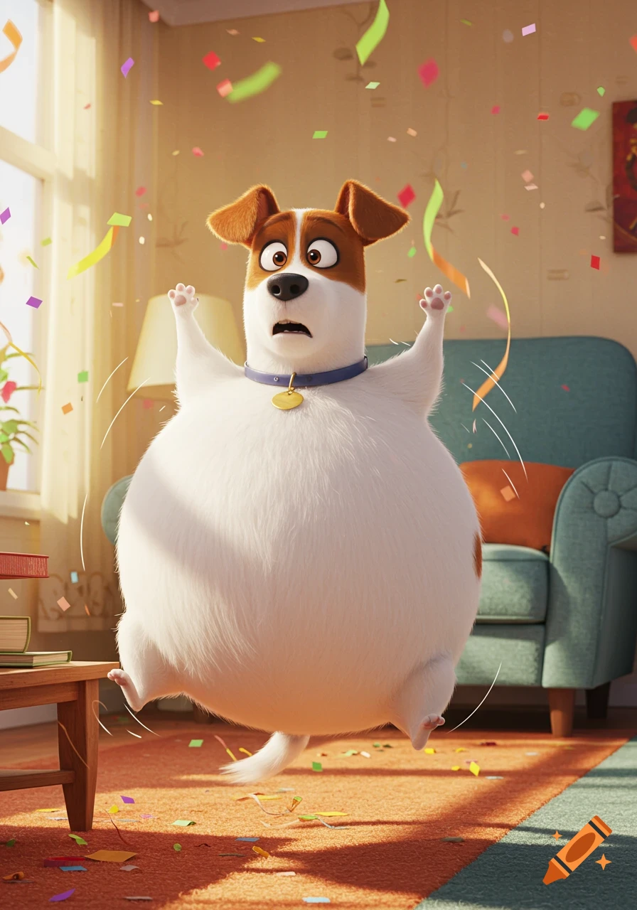 Max the dog from Secret Life of Pets, inflated like a huge balloon ...