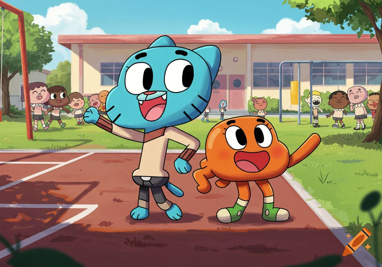 Many cartoon characters, including Gumball and Darwin, fill a lively ...