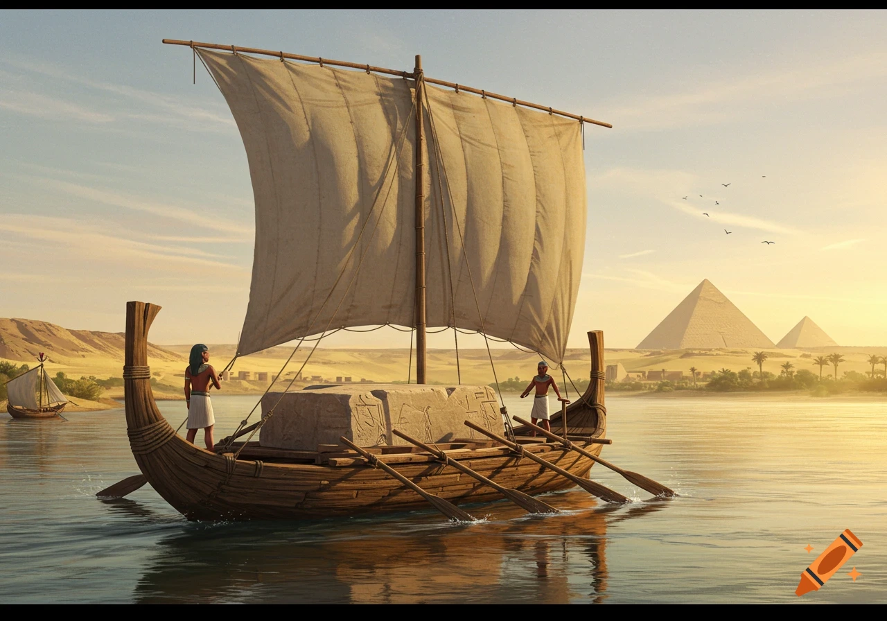 Photorealistic image of an ancient Egyptian person standing by a ...