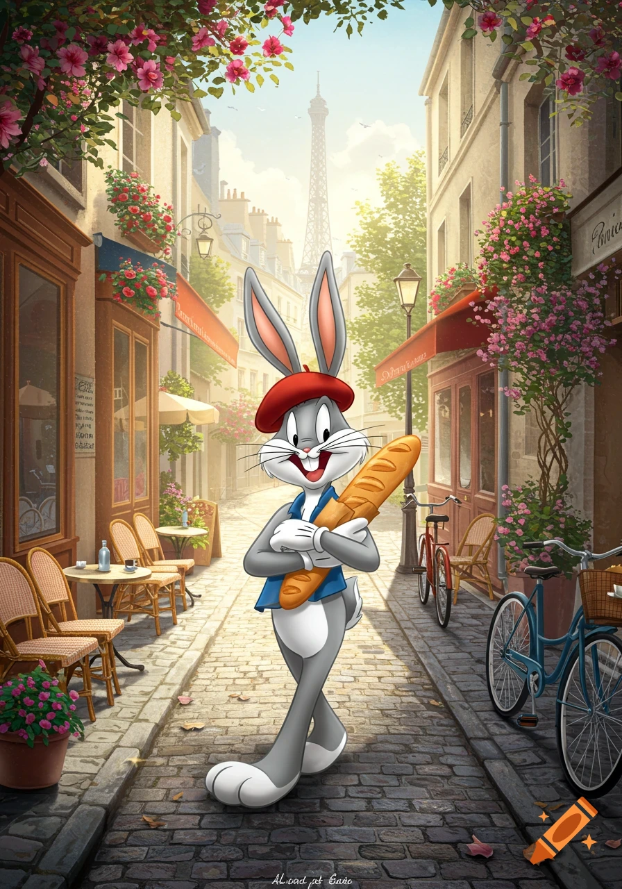Bugs Bunny in a pinstripe suit and fedora, smoking a cigar, leaning ...