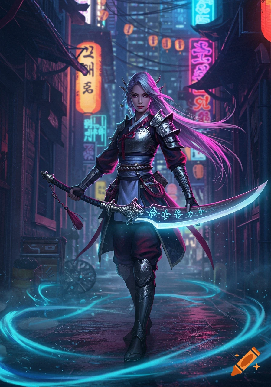 Purple+hair+scythe+girl created on Craiyon