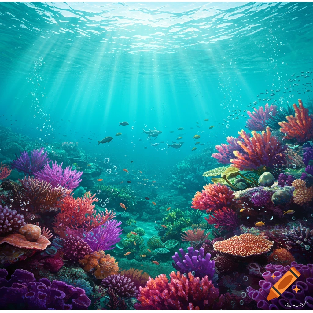 Colorful graffiti-style underwater mural with a vibrant coral reef ...