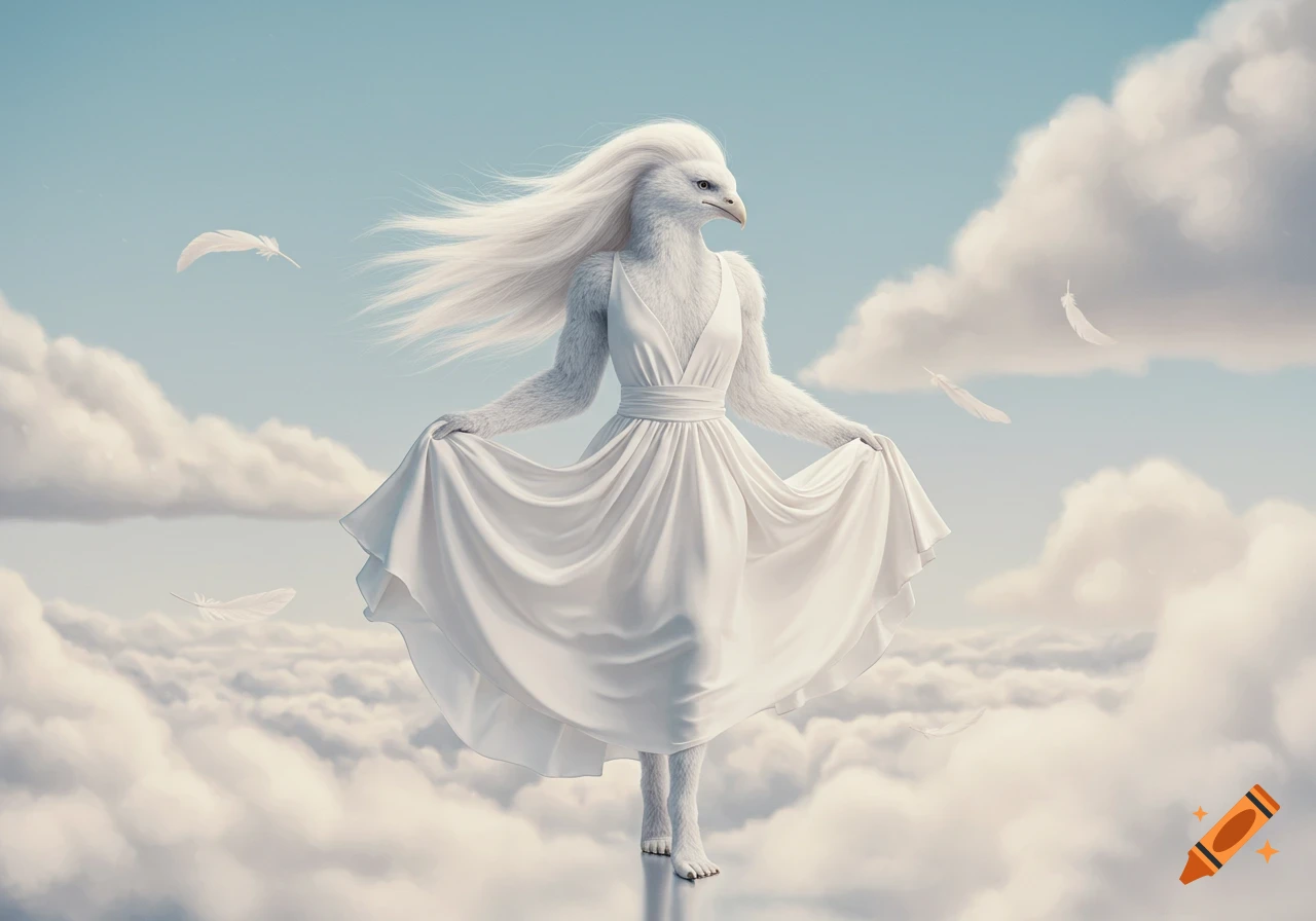 A giant woman in a flowing blue dress lies peacefully across a ...