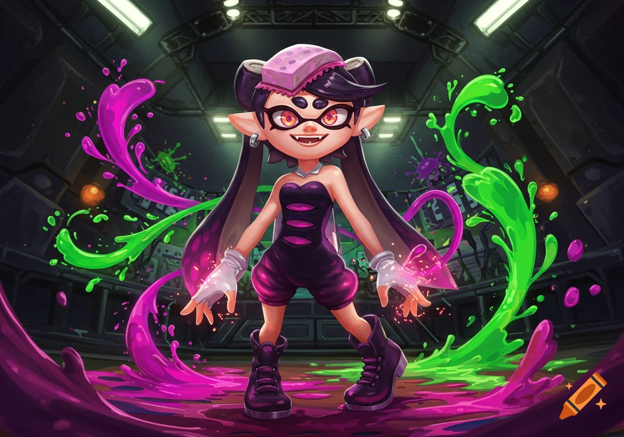 Cartoon character Callie from Splatoon, holding her breath underwater ...
