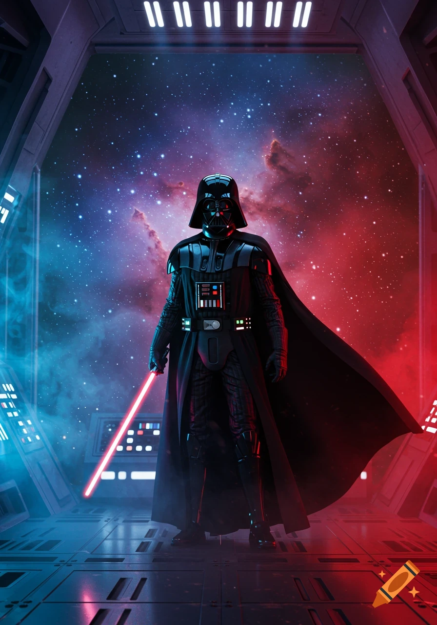 Darth Vader stands stoically at a festive birthday party, surrounded by ...