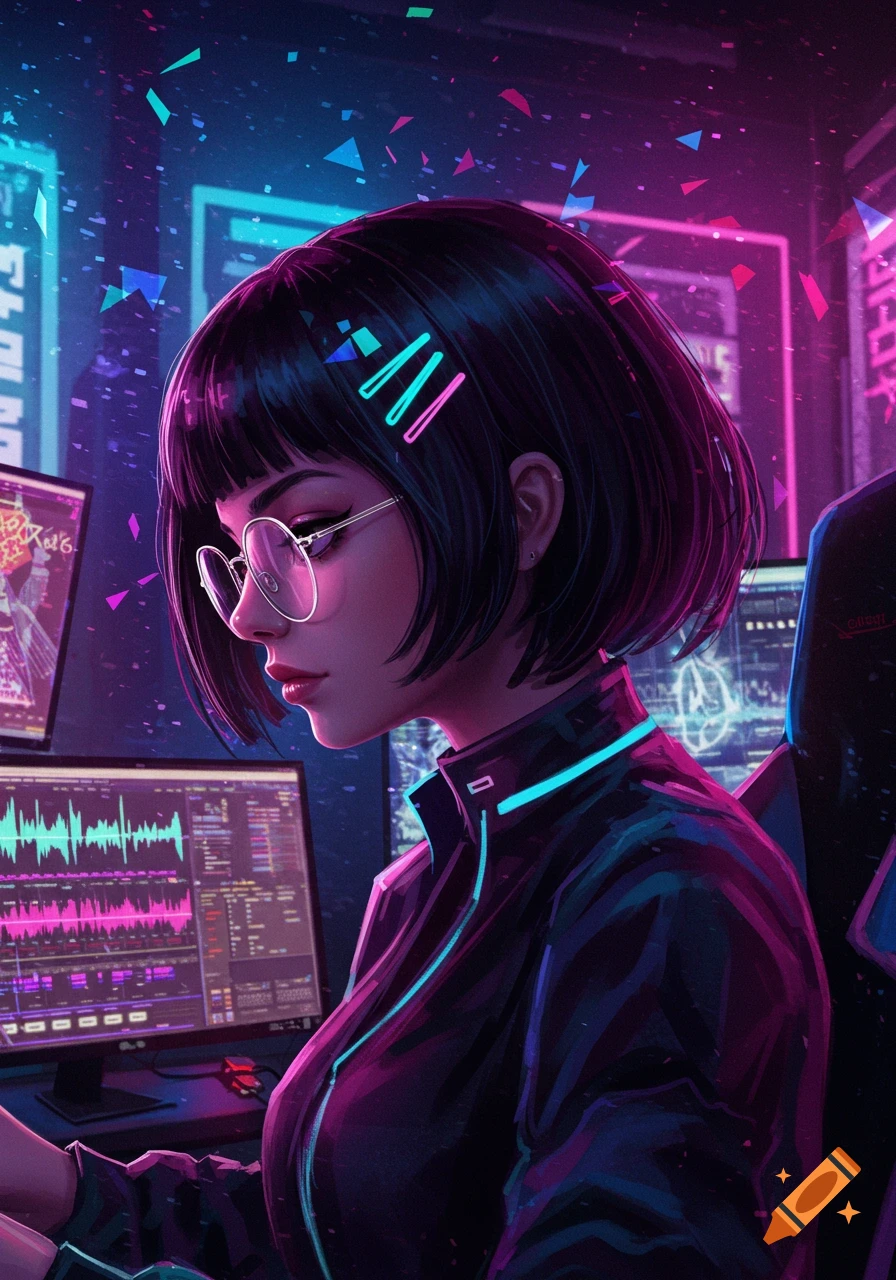 An elegant woman in a black outfit and hat holds a pen and a speaker ...