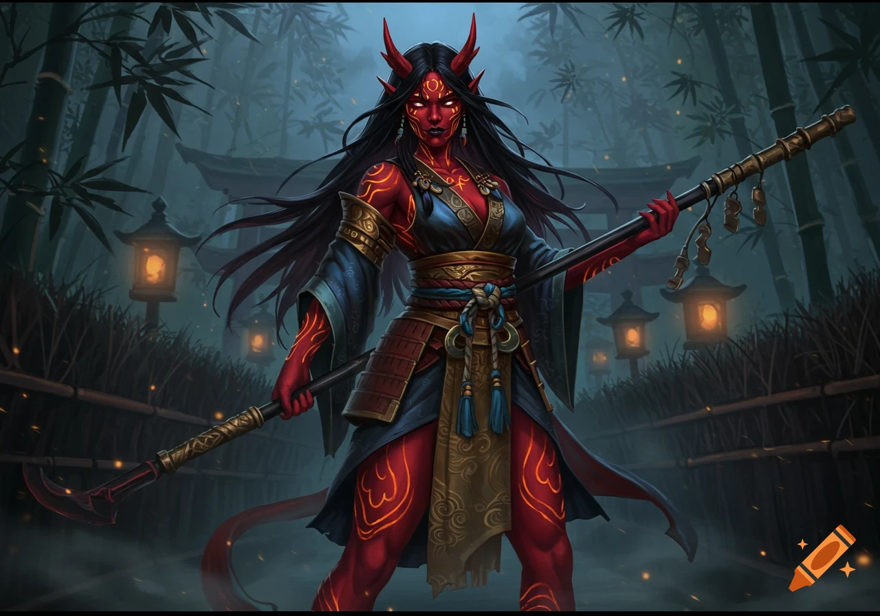 Four anime-style fantasy characters, including a horned man and a ...