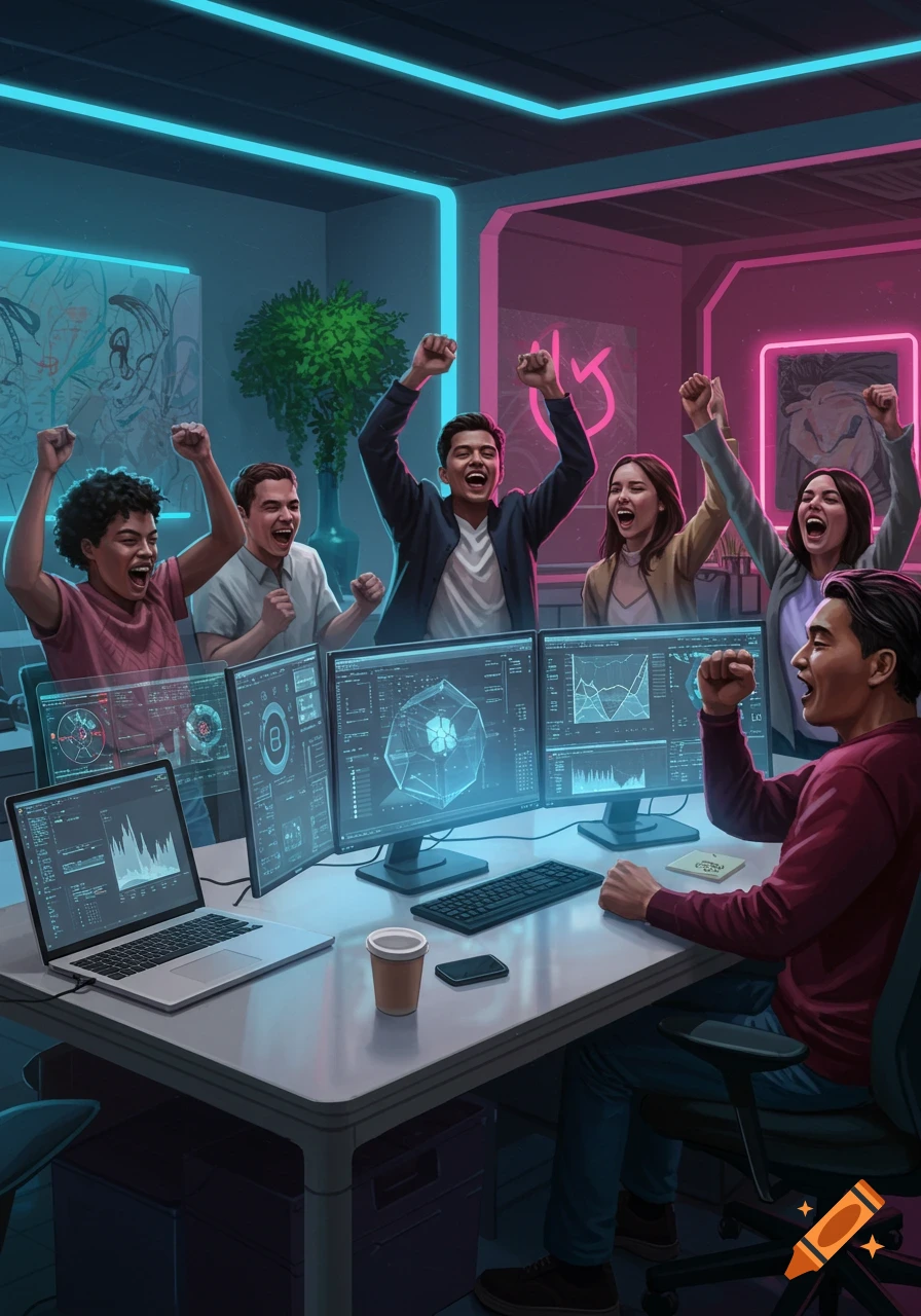 A team of diverse research software developers collaborates around a ...