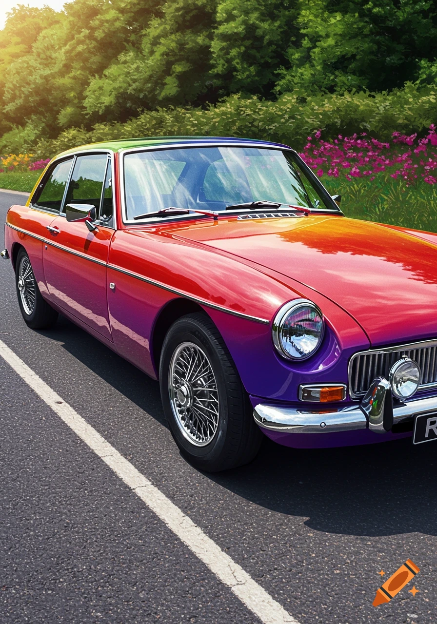 A red classic Mini Cooper race car with white stripes and a white ...