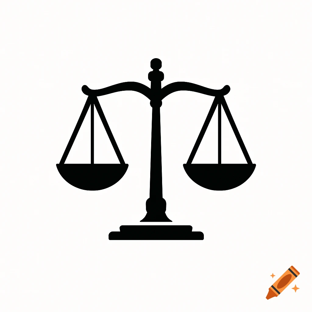 A black and white minimalist logo of a balance scale. on Craiyon