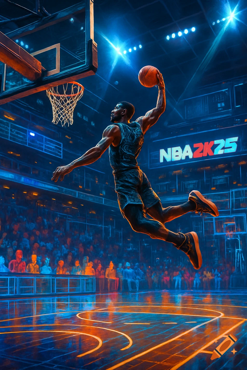 A person with Down Syndrome dunking a basketball and sticking out their ...