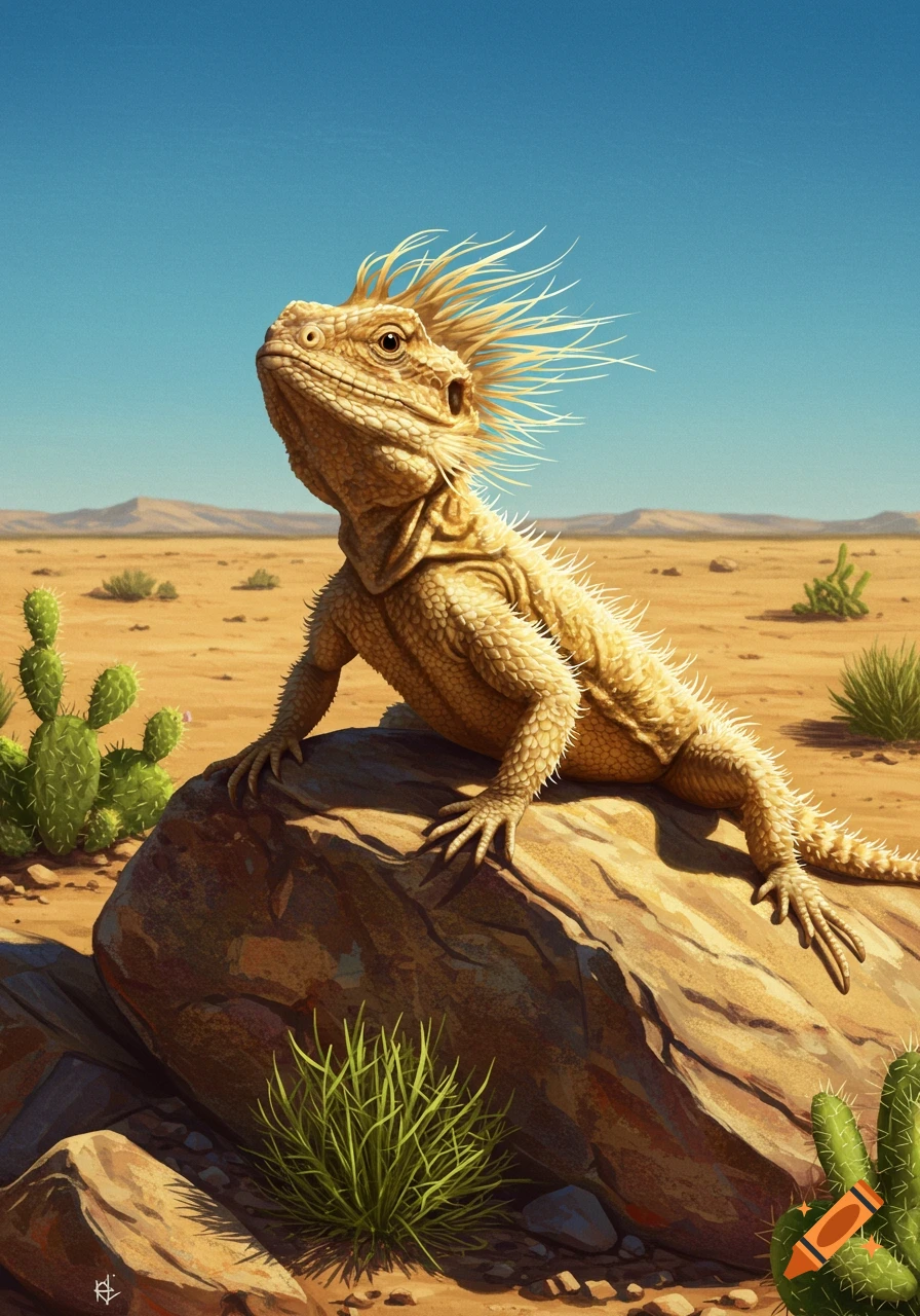 A detailed brown scorpion-lizard hybrid creature stands on a rock in a ...