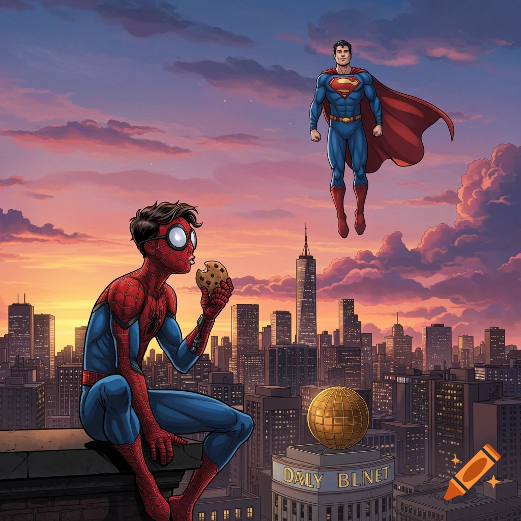 Black and white comic art of Superman flying with a raised fist over a ...