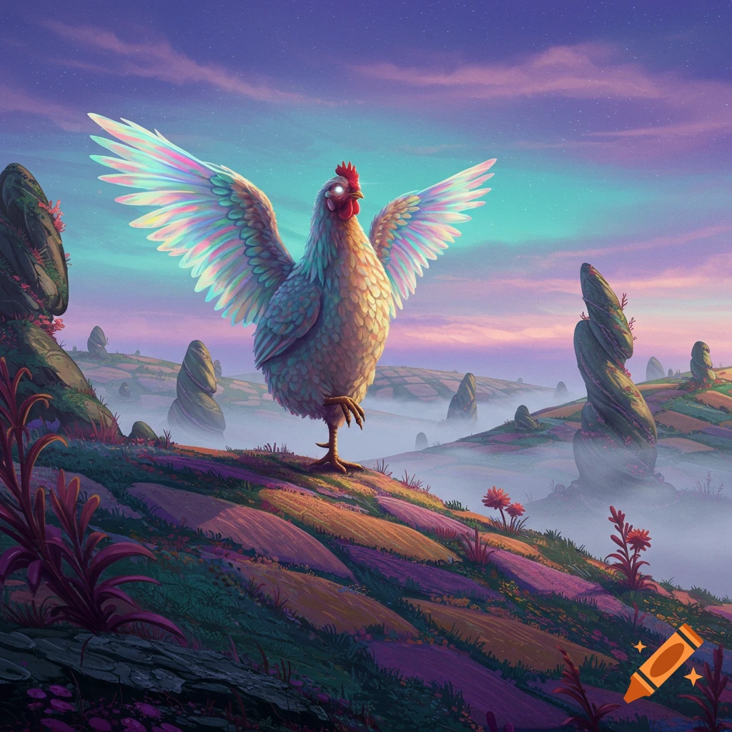 A vibrant red cartoon bird with outstretched wings flies against a ...