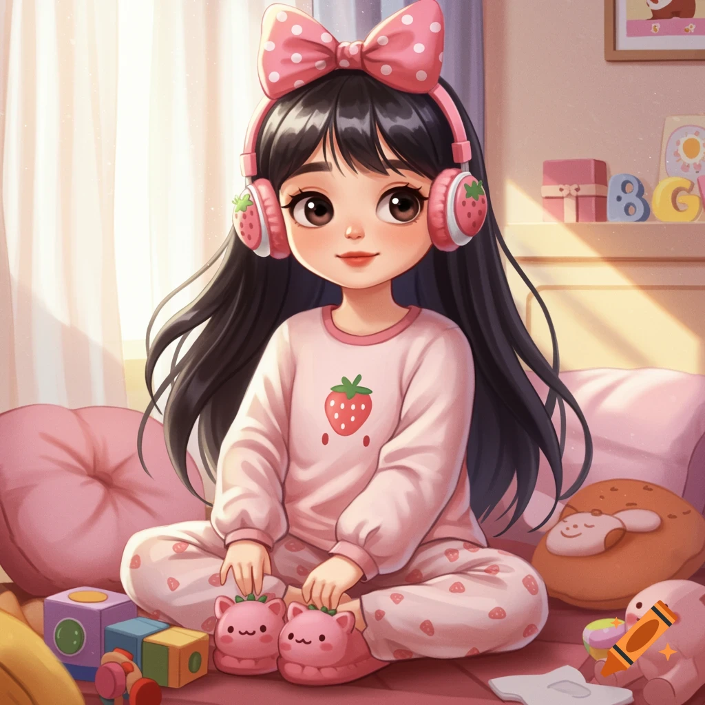 Cartoon girl with cat ears and tail looks embarrassed holding pink ...