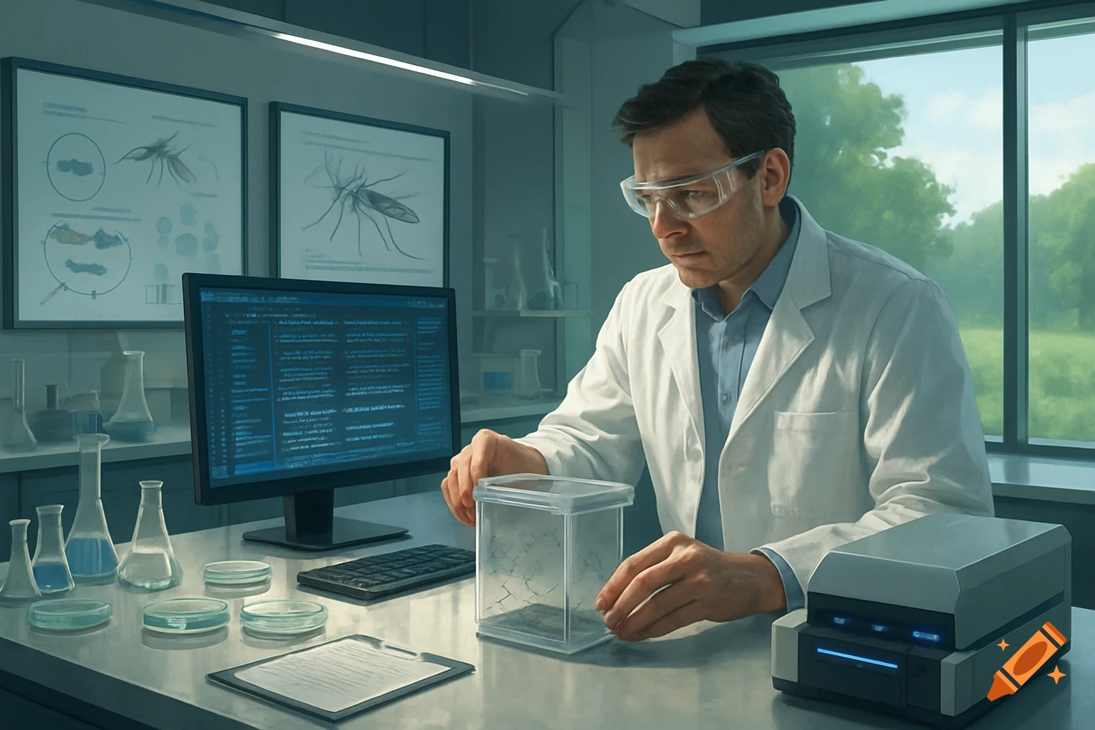 A modern, clear egg incubator containing speckled eggs and a water ...