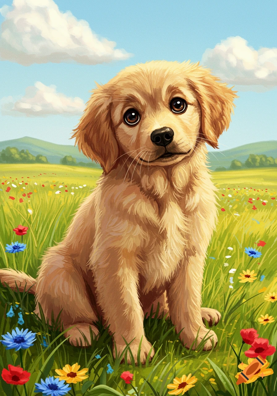 A vibrant illustration of a yellow Labrador retriever lying peacefully ...