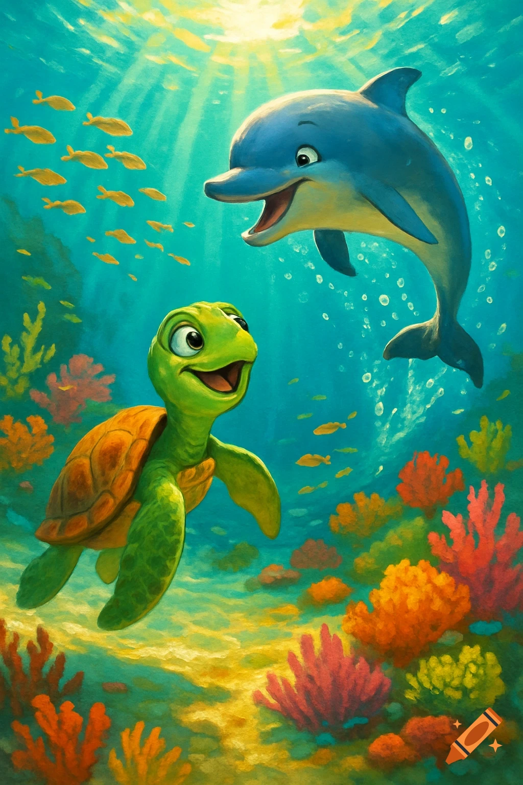 Cartoon characters, including a boy and two girls, wear snorkels ...