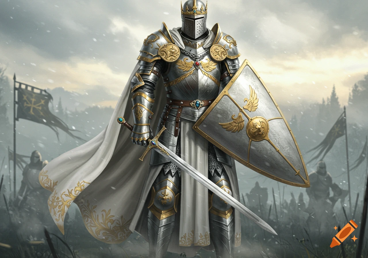 A dark, detailed chess knight piece features an armored knight holding ...