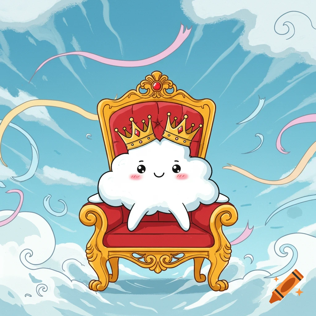 A cartoon tooth pope in a dental chair, holding a toothbrush scepter ...