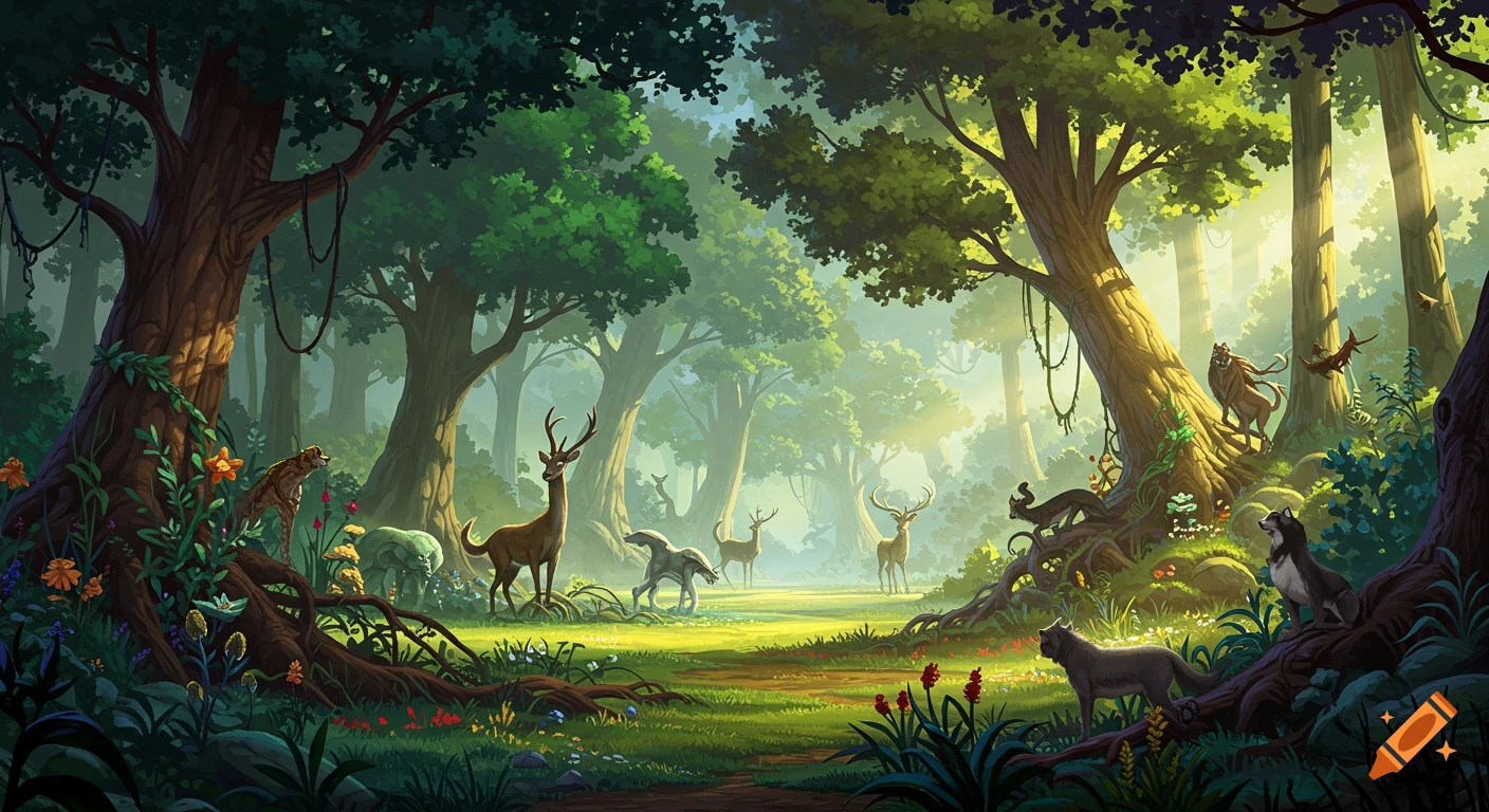 A magical tree with leaves displaying autumn, winter, spring, and ...