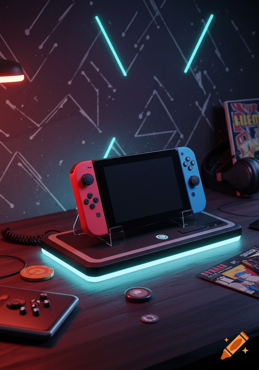 Futuristic white Nintendo Switch console glows with blue and green ...